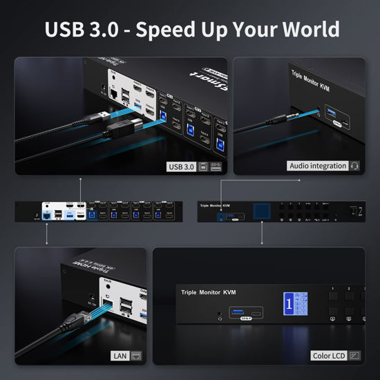 GetUSCart- TESmart USB 3.0 HDMI KVM Switch 3 Monitors 4 Computers 4K ...