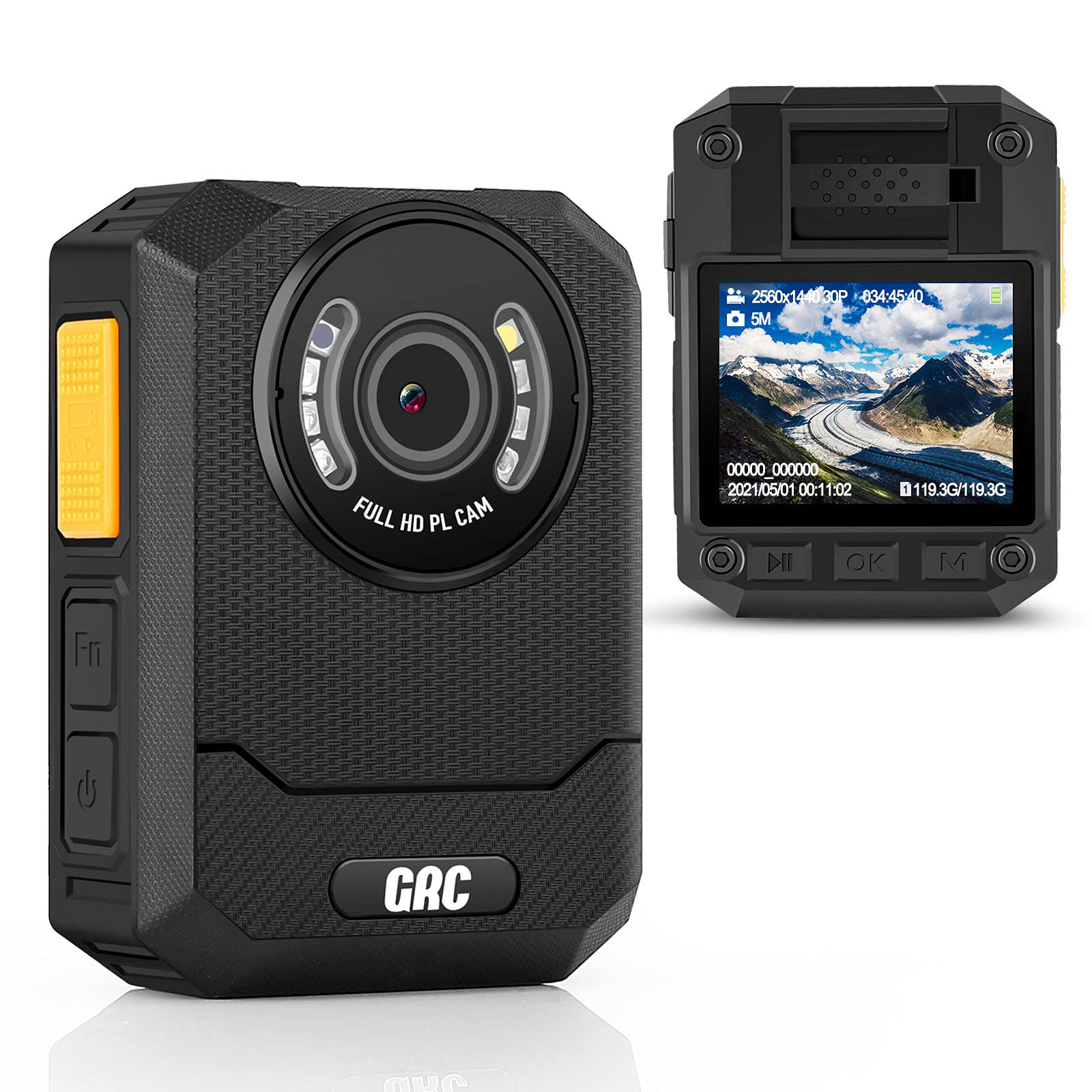 GetUSCart- GRC 1440P Police Body Camera with Audio, 128GB Memory, Night ...