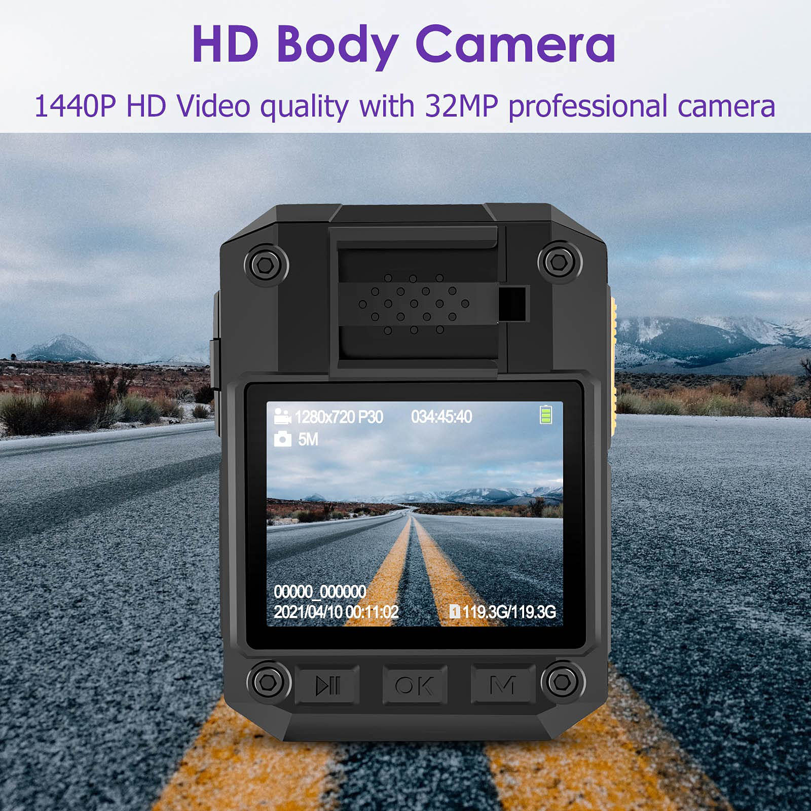 GetUSCart- GRC 1440P Police Body Camera with Audio, 128GB Memory, Night ...