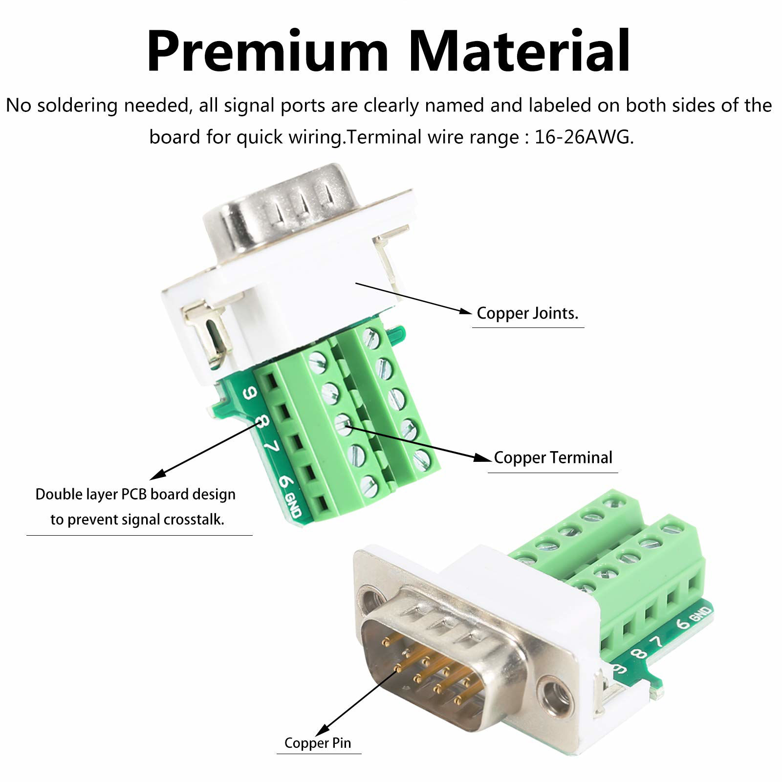 GetUSCart- BIFALE DB9 Breakout Connector (3 Male+3 Female), DB9 Solderless Connector RS232 D-SUB ...