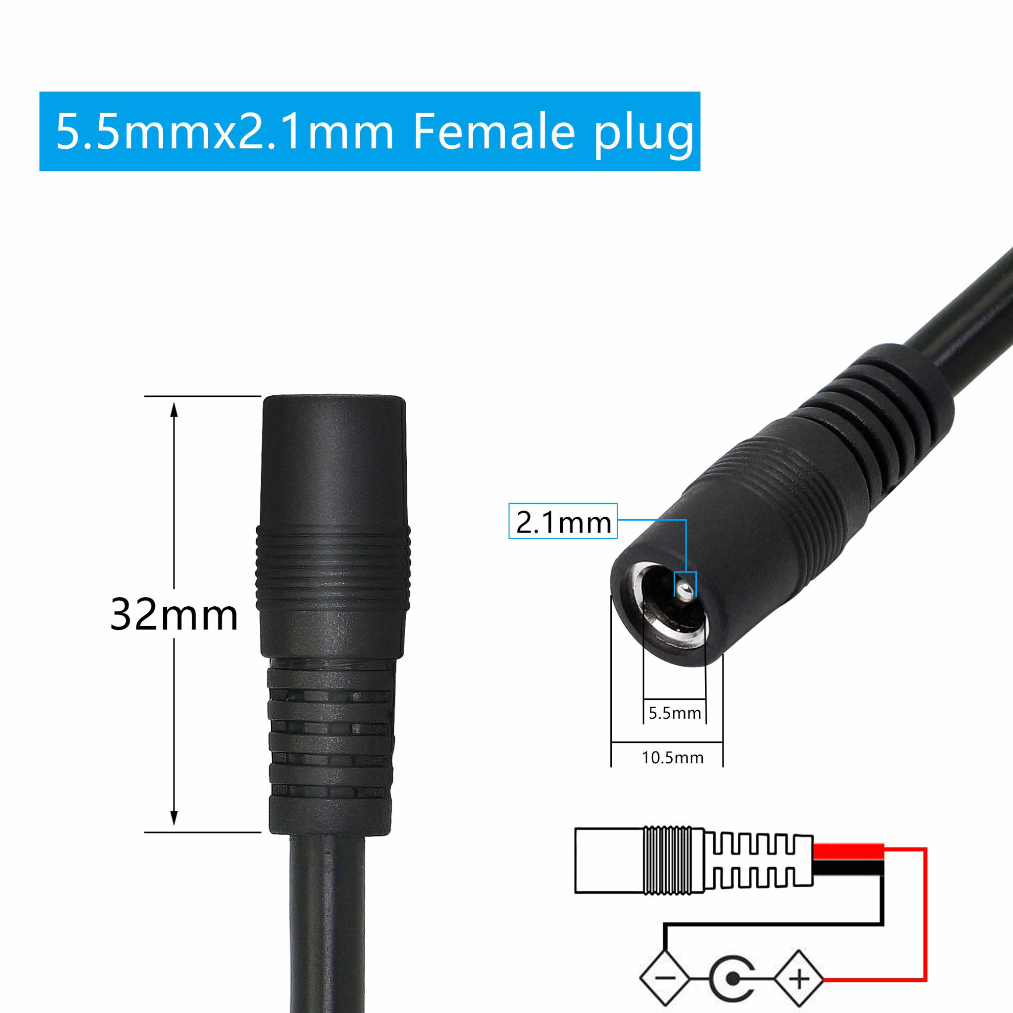 GetUSCart- DC Power Pigtails Cable,3FT DC 5.5MM x 2.1MM Female Plug to ...
