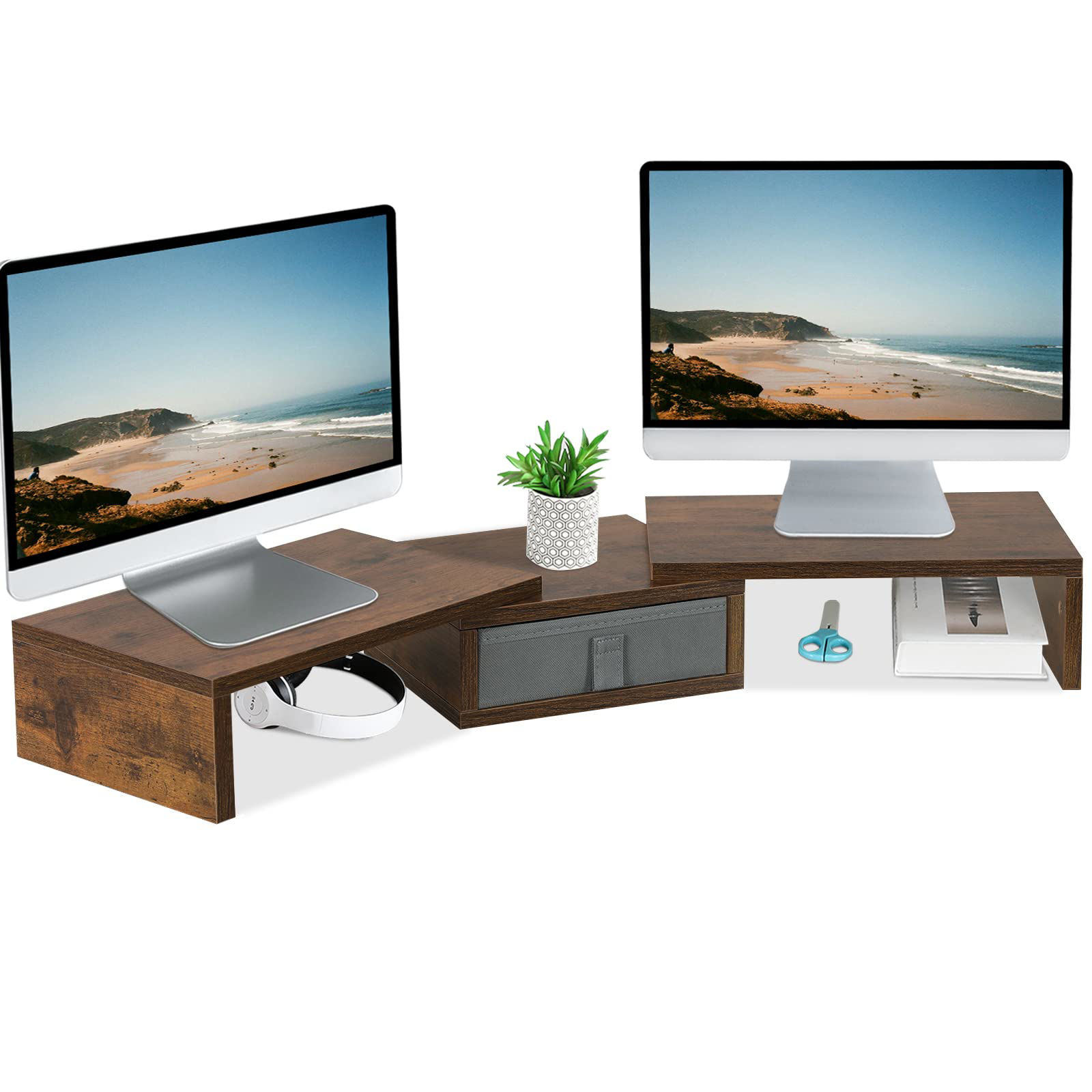 GetUSCart- MARTY Dual Monitor Stand Riser with Drawer for Desk Length ...