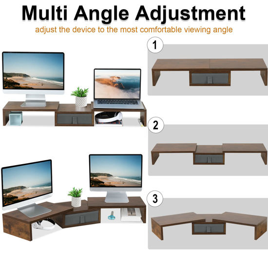 GetUSCart- MARTY Dual Monitor Stand Riser with Drawer for Desk Length ...