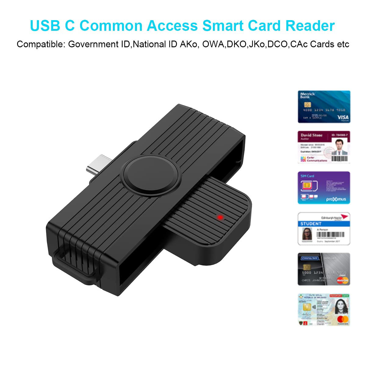GetUSCart- USB C DOD Military USB Common Access CAC Smart Card Reader and SIM Card Reader ...