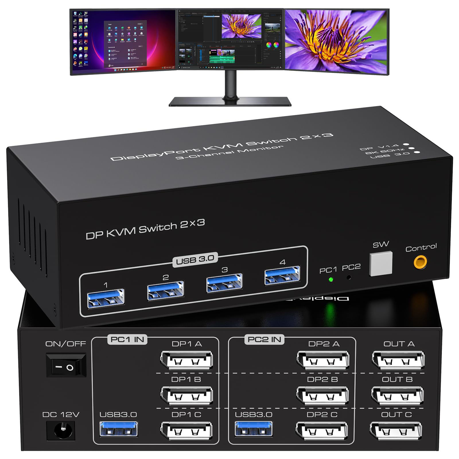 GetUSCart- ATLAHET 8K Displayport KVM Switch 3 Monitors 2 Computers 4K ...