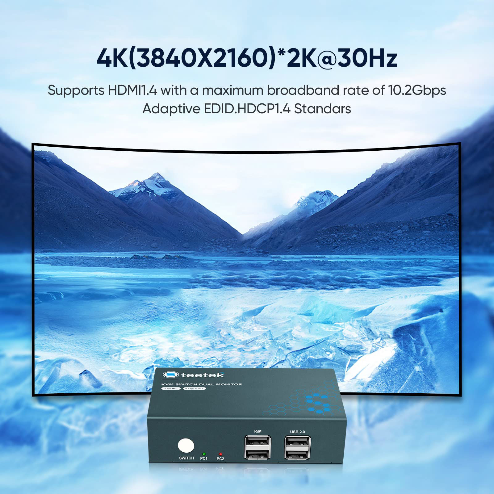 GetUSCart- Steetek Dual Monitor KVM Switch 2 Port 4K@30Hz, HDMI KVM ...