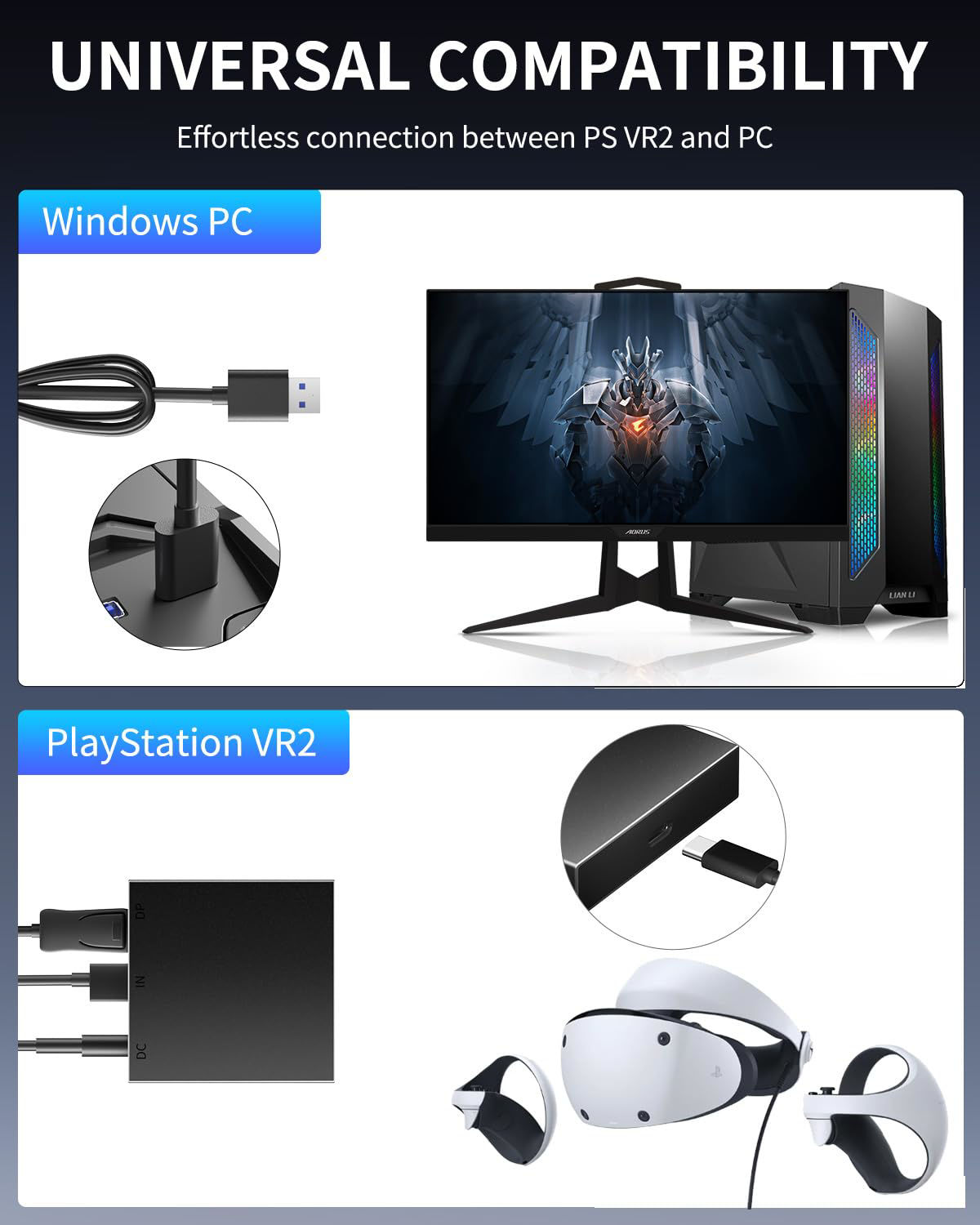 GetUSCart- PSVR2 PC Adapter Accessories Kit PS VR2 PC Adapter Power Adapter DP Cable and Adapter ...