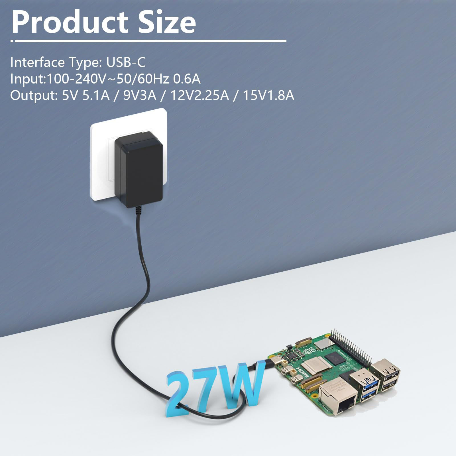 GetUSCart- Hafiuege Power Supply for Raspberry Pi 5, 27W USB C 5.1V 5A ...
