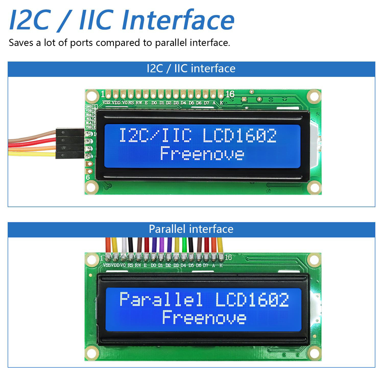 GetUSCart- FREENOVE I2C IIC LCD 1602 Module (2 Pack), New Type TWI Serial 16x2 Display ...