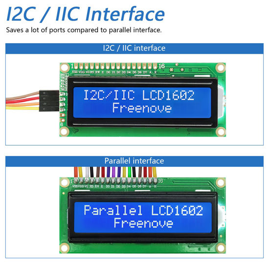 GetUSCart- FREENOVE I2C IIC LCD 1602 Module (2 Pack), New Type TWI Serial 16x2 Display ...