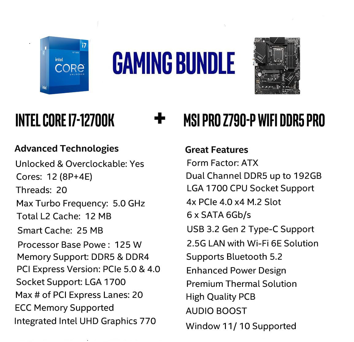 GetUSCart- INLAND CPU Motherboard Intel Core i7-12700K 12(8P+4E) Cores up to 5.0 GHz Unlocked ...