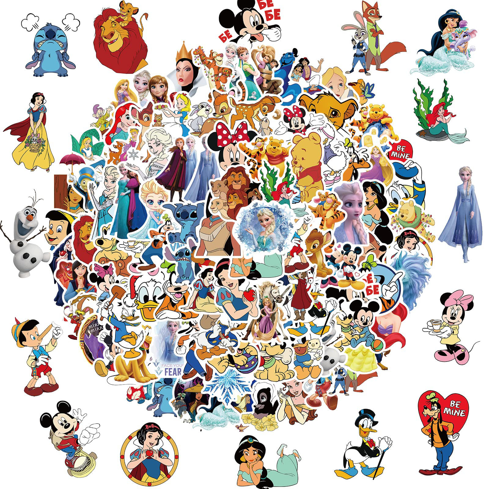 GetUSCart- 100Pcs Disney Cartoon Sticker for Kids, Cute Mixed Cartoon ...
