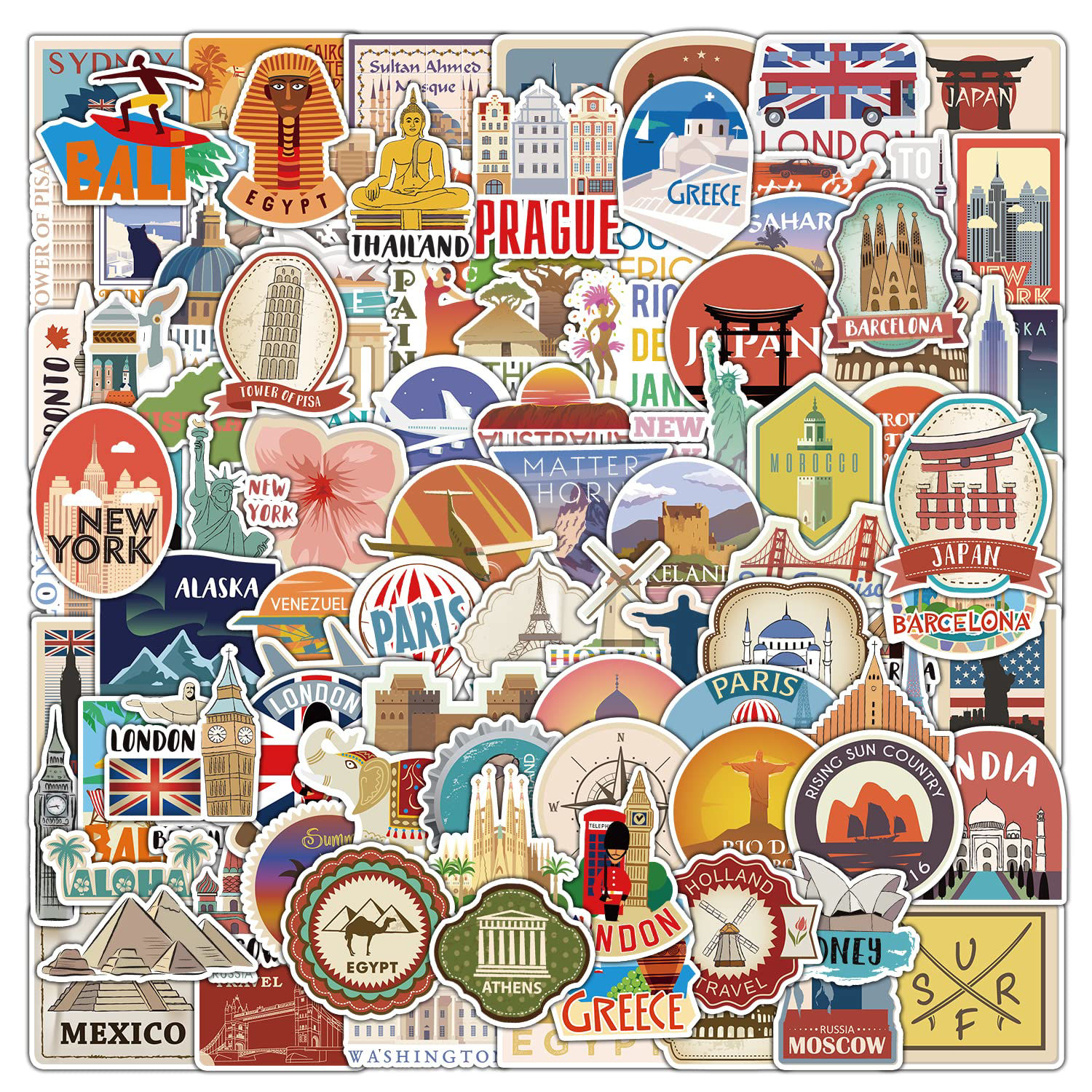 GetUSCart- 100Pcs World Travel Stickers Pack, Waterproof Vinyl Travel ...