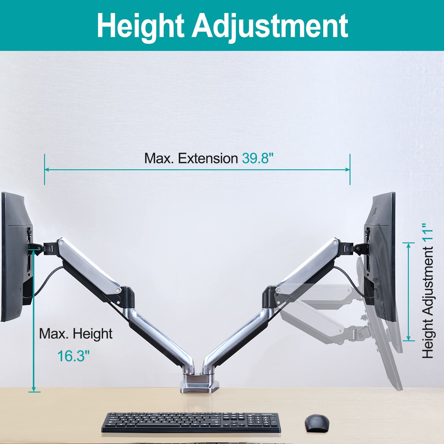 GetUSCart- Dual Monitor Desk Mount Stand- Height Adjustable Gas Spring ...