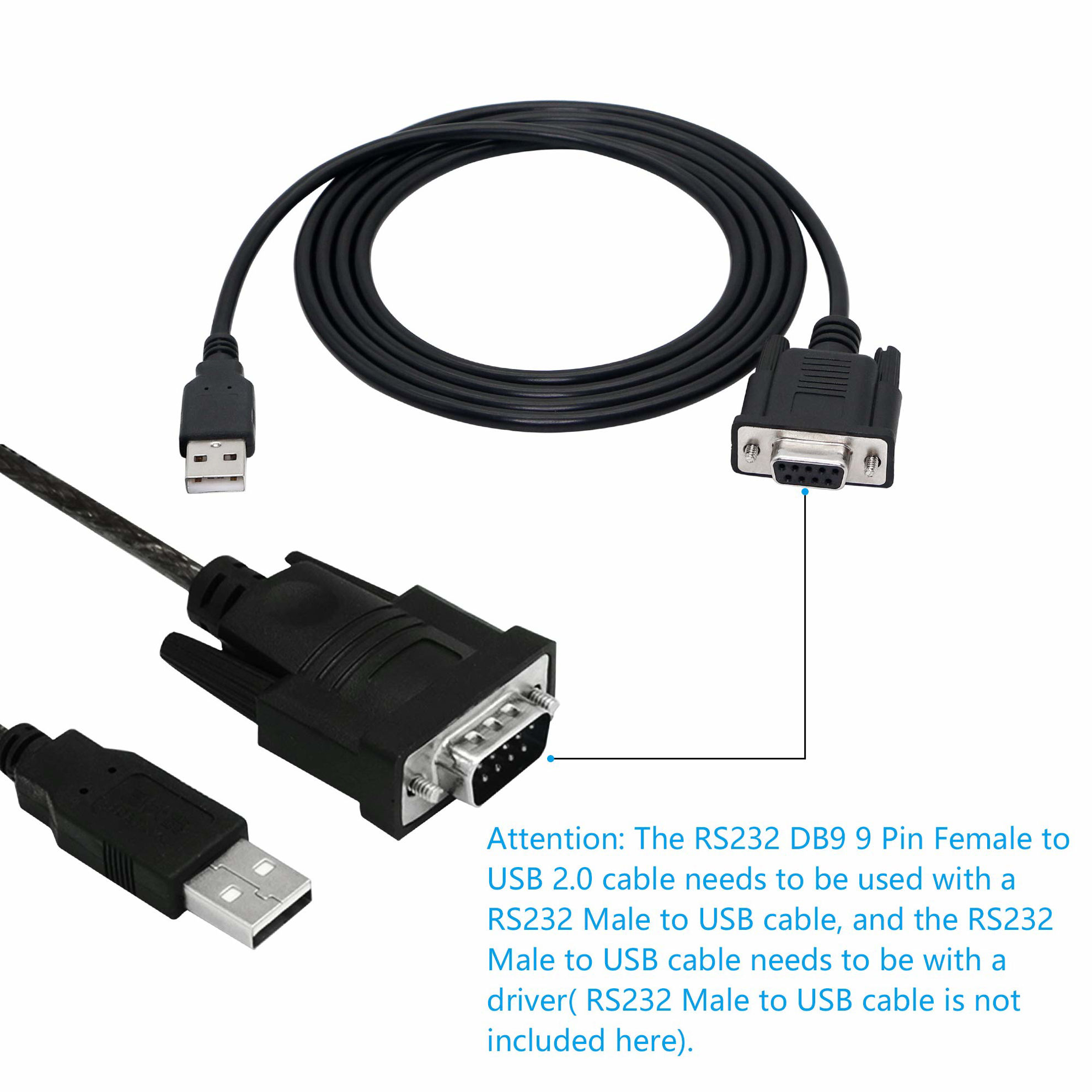 GetUSCart- 6 Feet RS232 DB9 Female to USB 2.0 PLC Serial Cable YOUCHENG ...