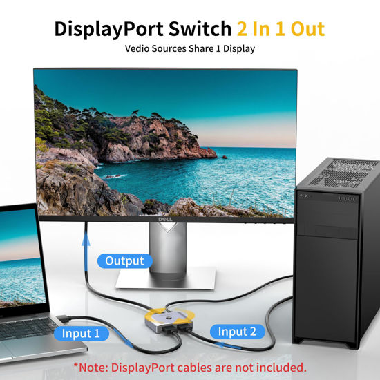GetUSCart- Displayport Switch Splitter 1 in 2 Out or 2 in 1 Out, 4K60Hz ...