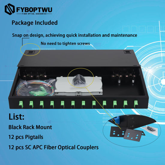 GetUSCart- FYBOPTWU-12 Singlemode 12 Port SC-APC Rack Mount Enclosure Box & Splice Trays Fiber ...