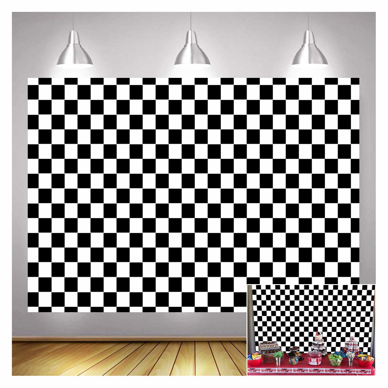 GetUSCart- Black and WhiteRacing Checker Texture Grid Birthday Chess ...