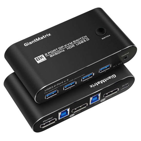 GetUSCart- KVM Switch DisplayPort 2 Port Kvm Switch 1 Monitors 2 ...