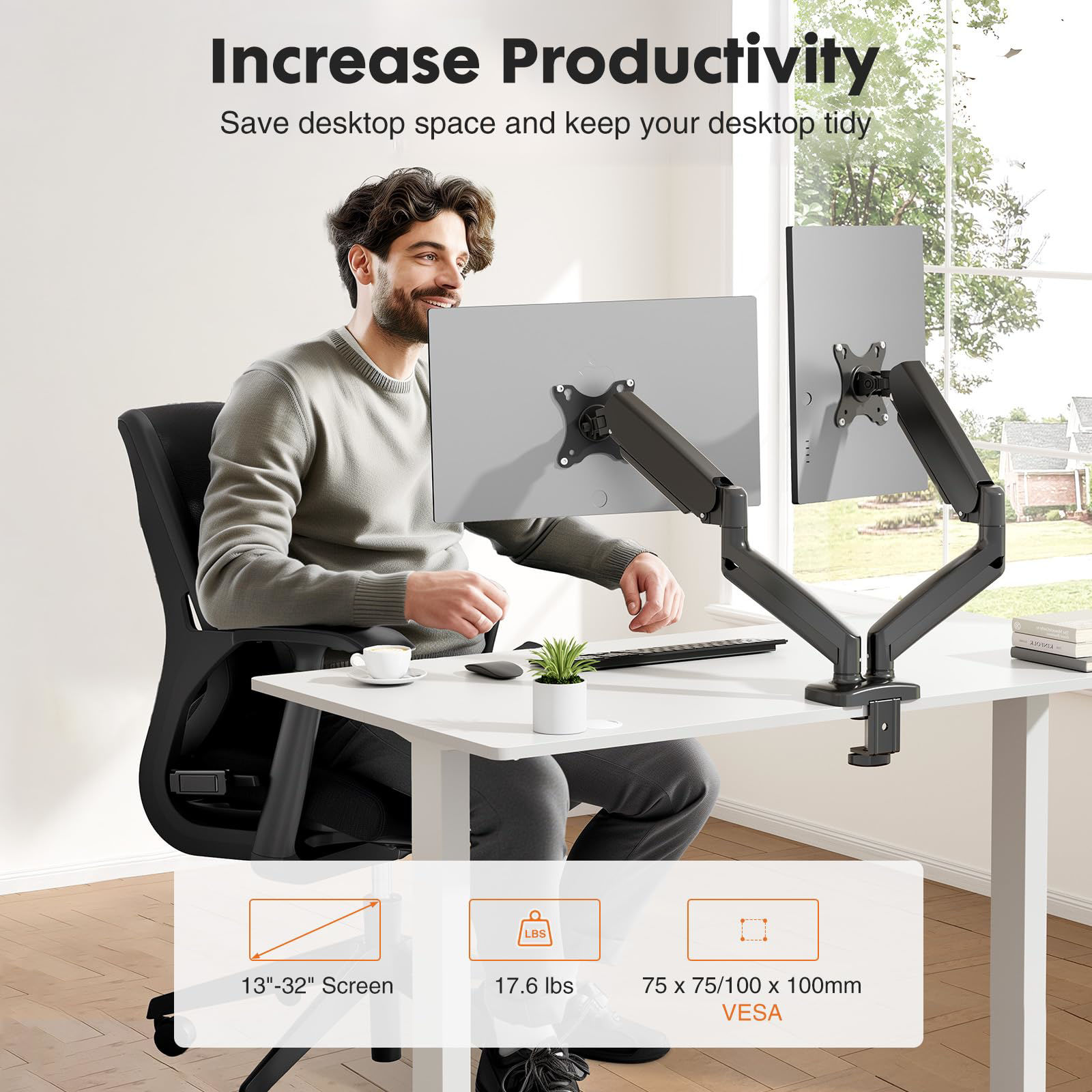 GetUSCart- Simple Deluxe Dual Monitor Arm, Adjustable Monitor Stand ...
