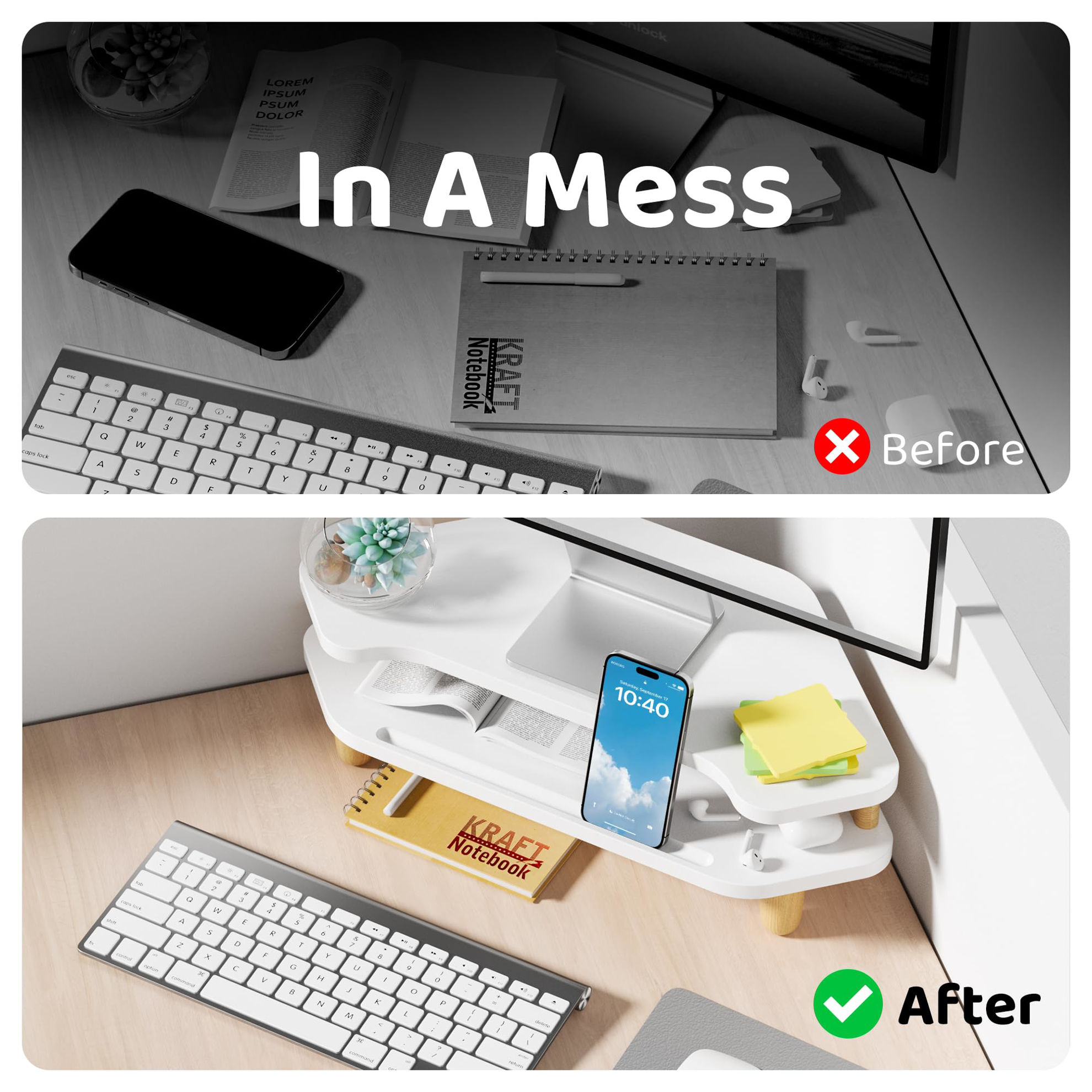 GetUSCart- AFOOYO Monitor Stand Riser,2 Tier Corner Wood Monitor Stand ...