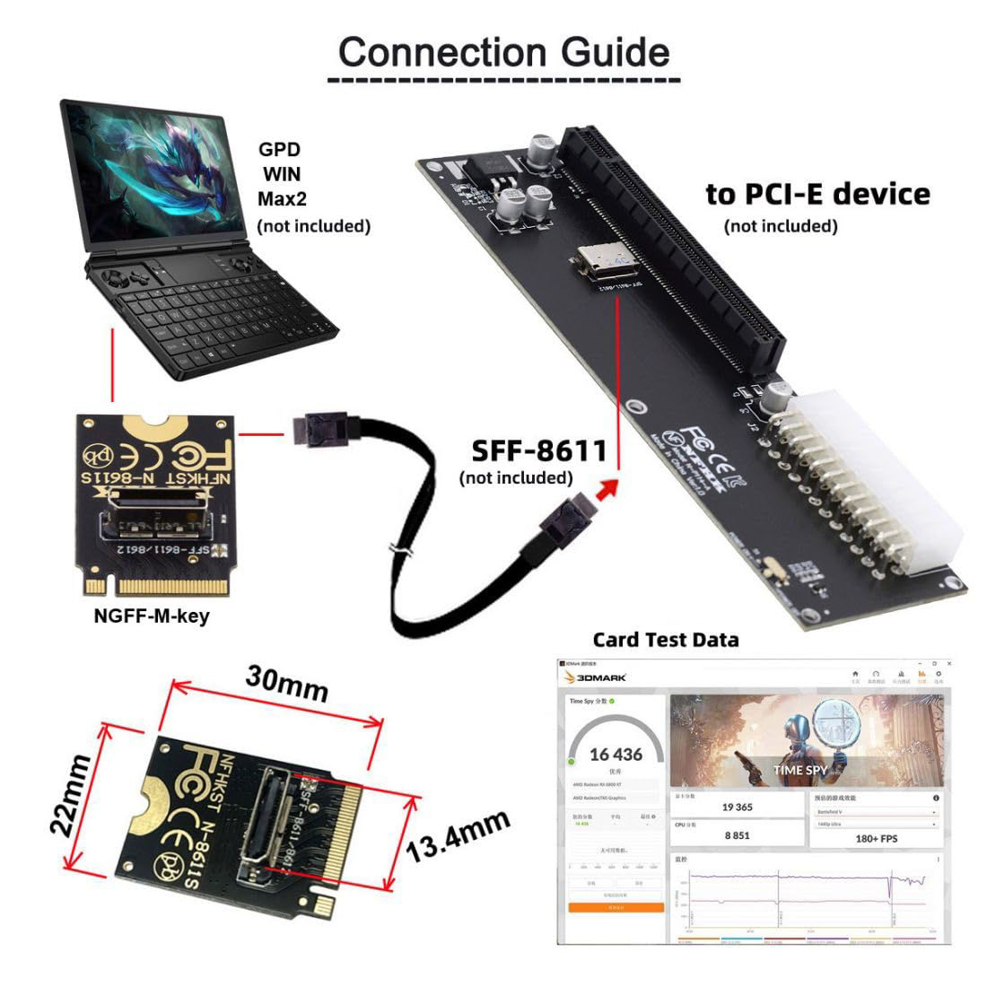 GetUSCart- chenyang Oculink SFF-8612 SFF-8611 to PCI-E 4.0 NVME M.2 M-Key Vertical Host Adapter ...