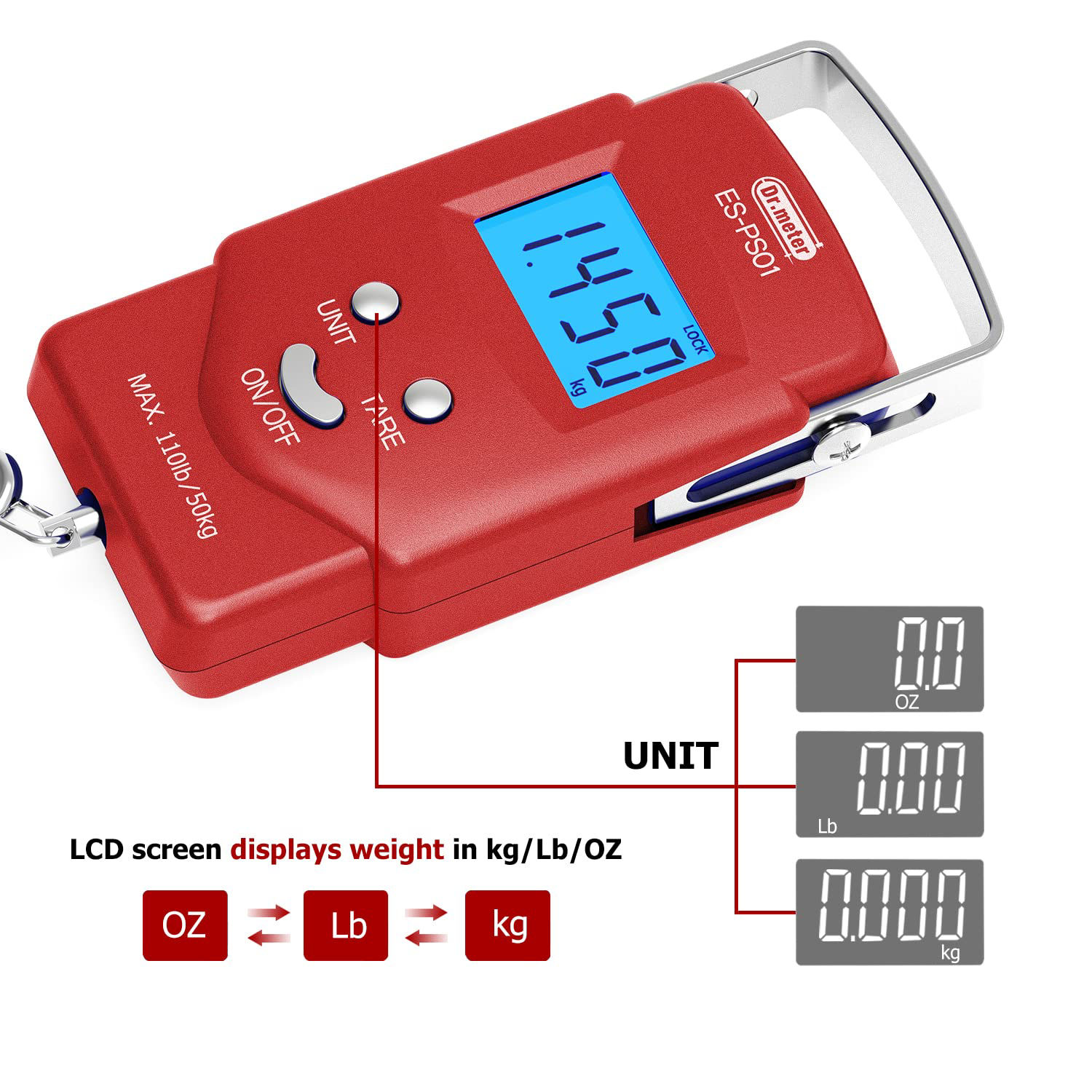 GetUSCart- Dr.meter Fish Scale: PS01 110lb/50kg Backlit LCD Display ...