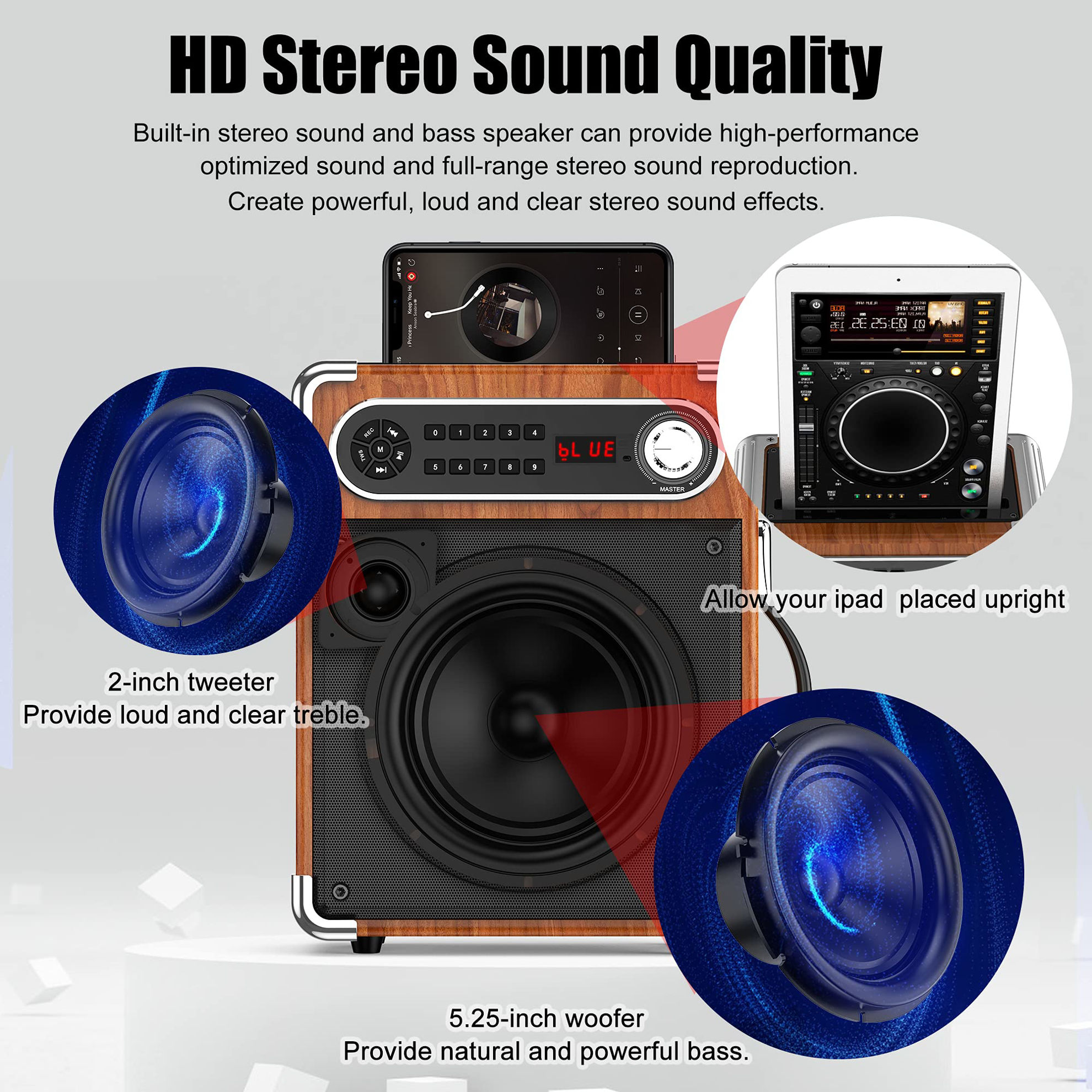 GetUSCart- JYX Karaoke Machine with Two Wireless Microphones, Portable Bluetooth Speaker with ...