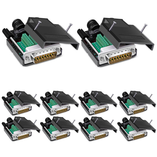 GetUSCart- ANMBEST 10PCS DB15 Solderless Connector, RS232 D-SUB Serial to 15-pin Port 16mm ...