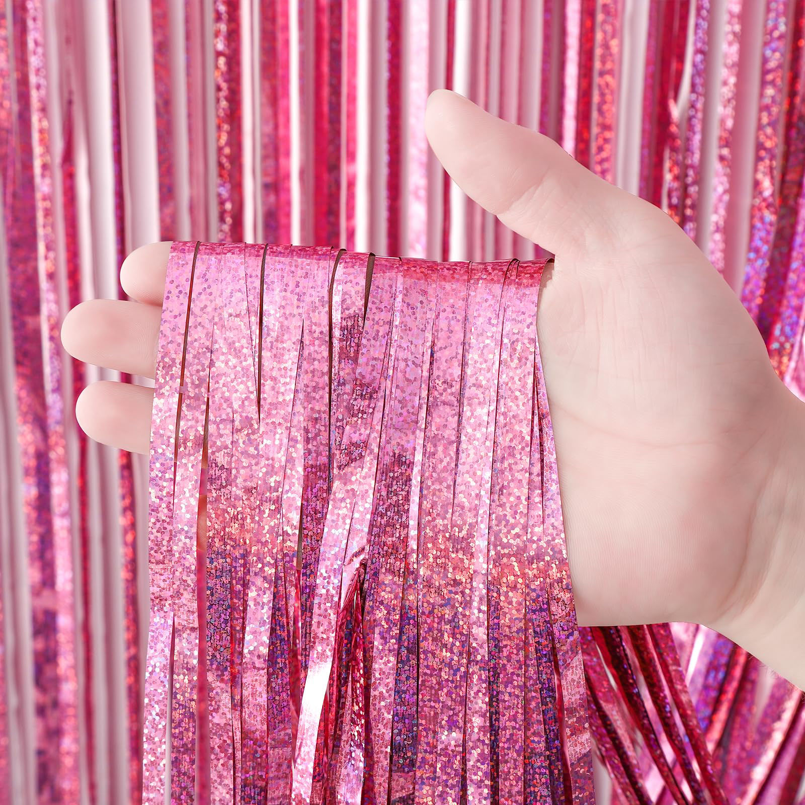 GetUSCart- 4 Pack Foil Fringe Backdrop Curtains - Laser Pink Tinsel ...