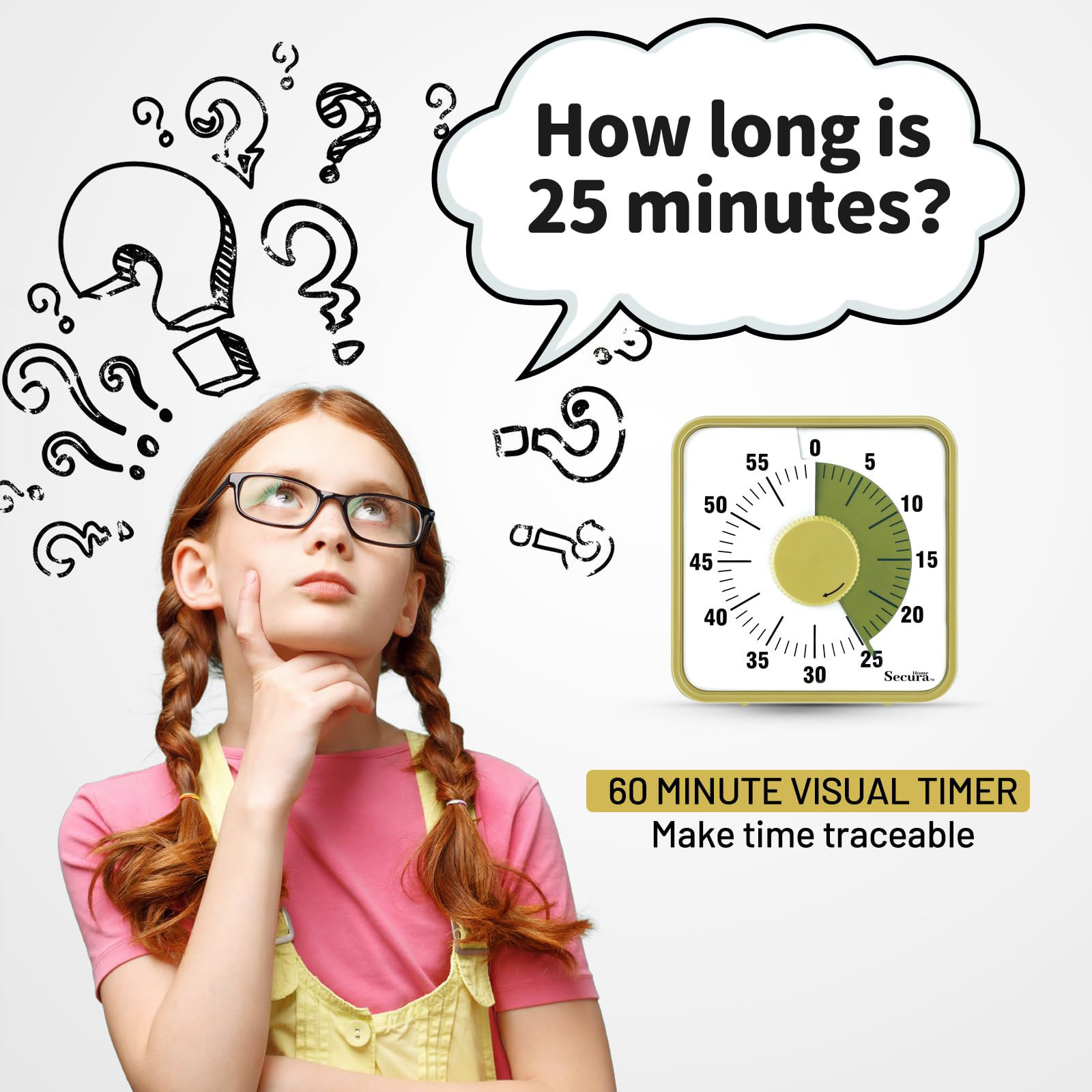 GetUSCart- Secura 60-Minute Visual Timer, 7.5 Inch Oversize Countdown Timer Clock for Kids and ...