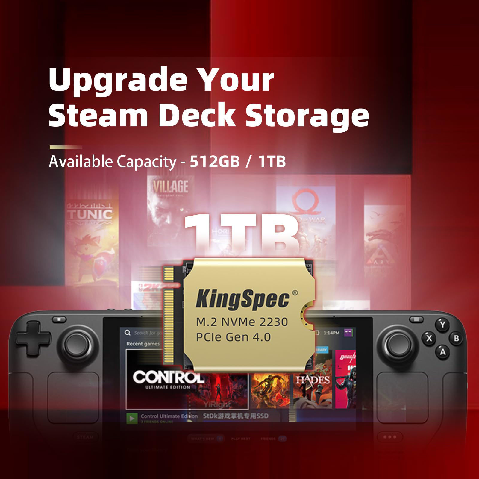 GetUSCart- KingSpec 512GB 2230 NVMe GEN 4x4 M.2 SSD, R/W up to 5,000MB/s & 2600MB/s, PCIe 4.0 ...