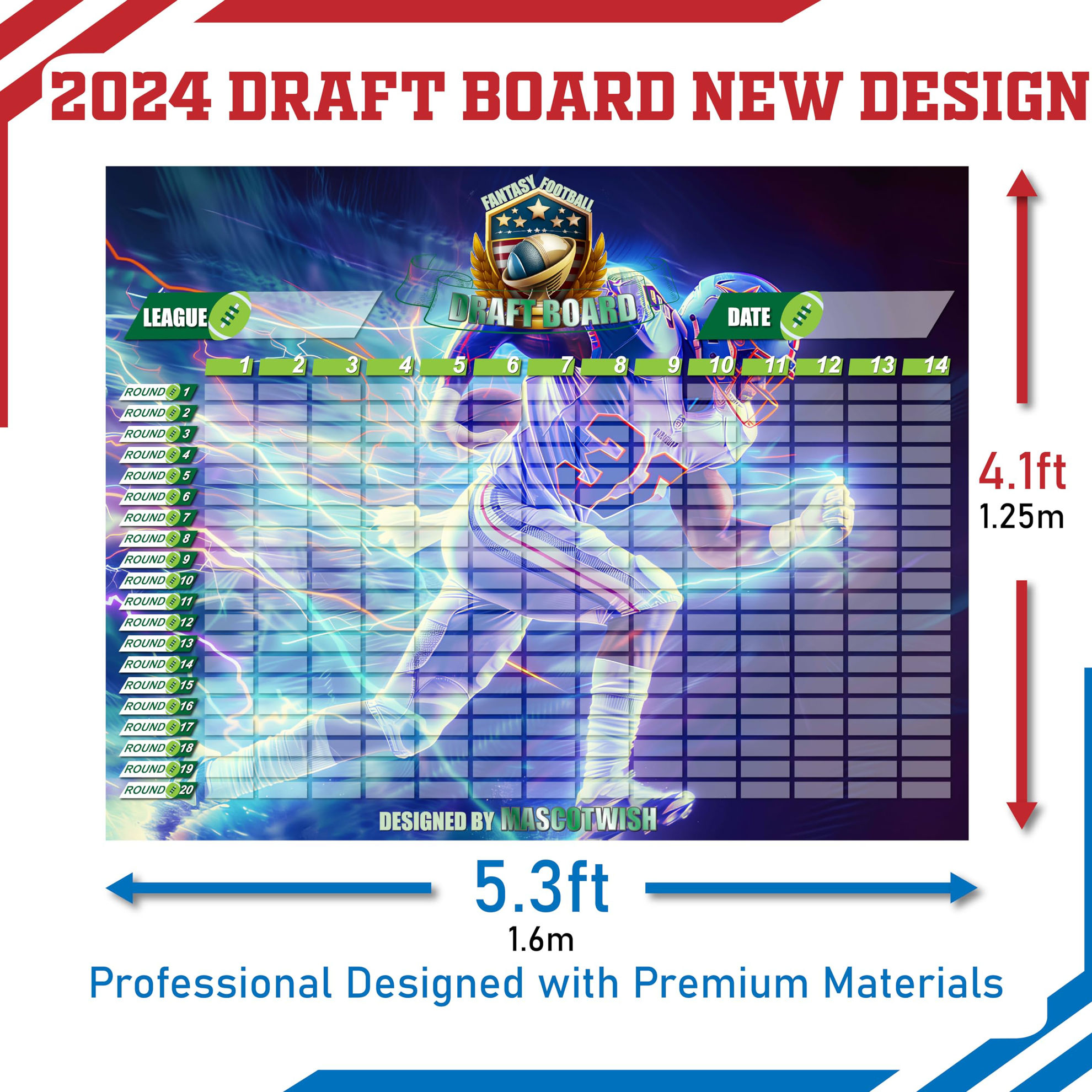 GetUSCart- Extra Large Fantasy Football Draft Board 2024-2025 Kit - 640 ...