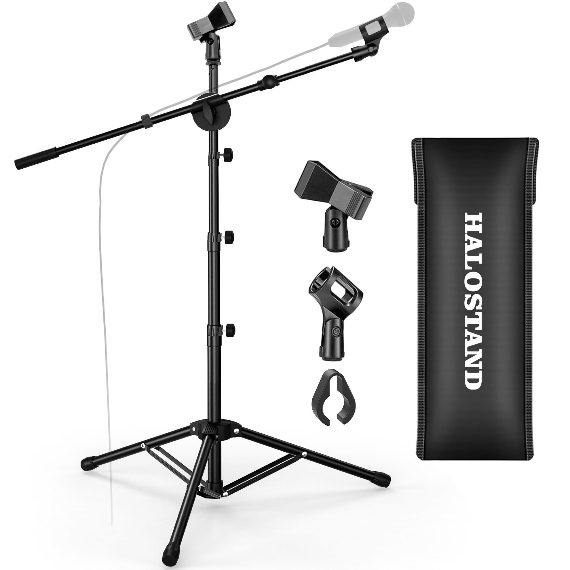GetUSCart- Microphone Stand Floor with 2 Mic Clips Foldable Mic Stands ...