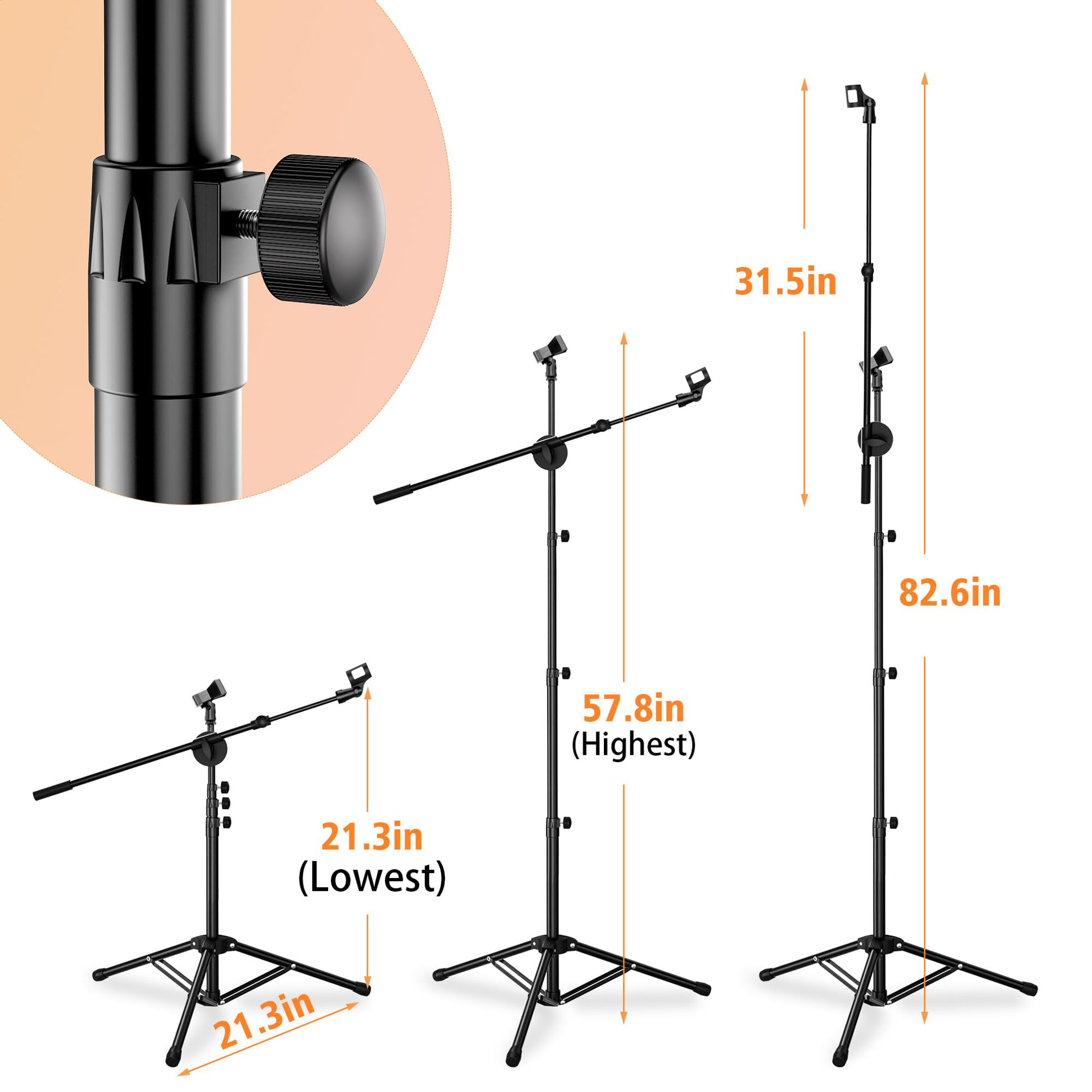GetUSCart- Microphone Stand Floor with 2 Mic Clips Foldable Mic Stands ...
