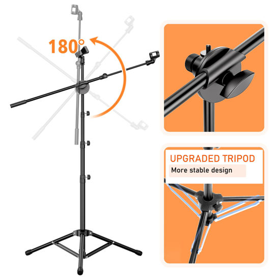 GetUSCart- Microphone Stand Floor with 2 Mic Clips Foldable Mic Stands ...