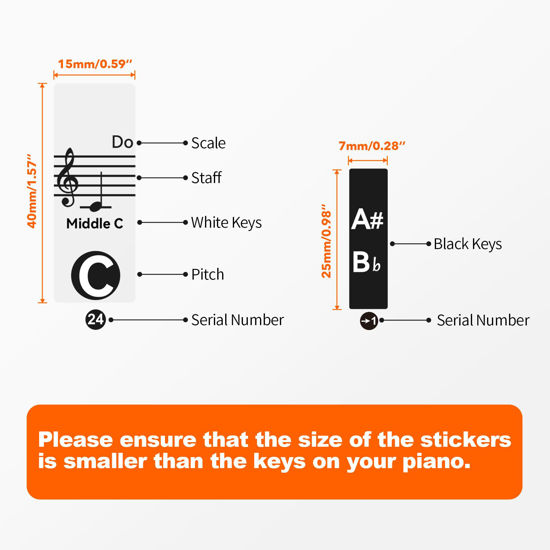 GetUSCart- runzoos 2 Sheets Piano Key Stickers for 88/76/61/54/49 Keys ...