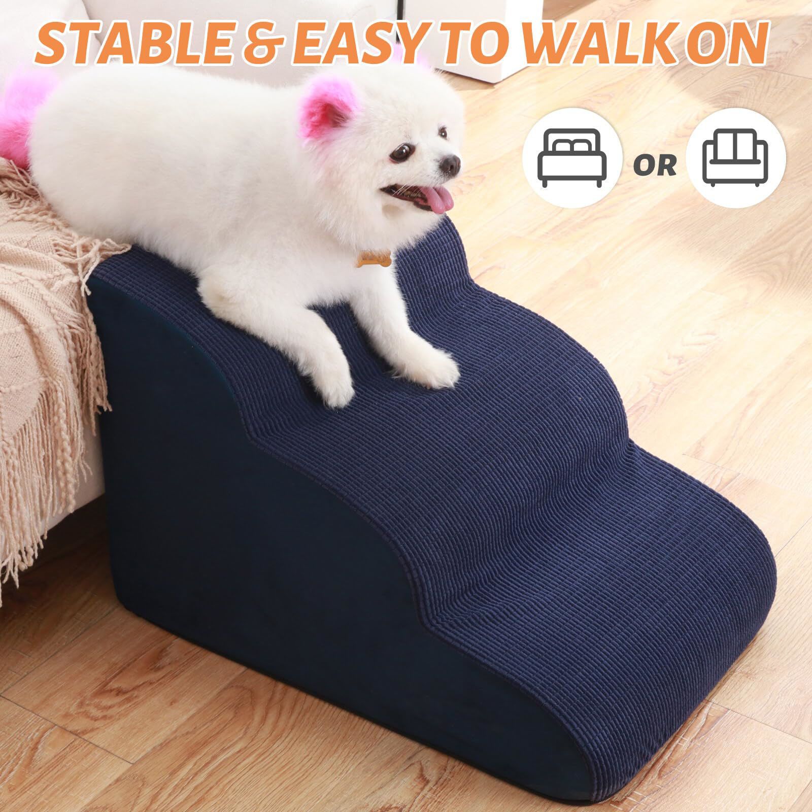 GetUSCart- Dog Stairs and Steps for Beds Or Couches, 3-Step Pet Stairs ...