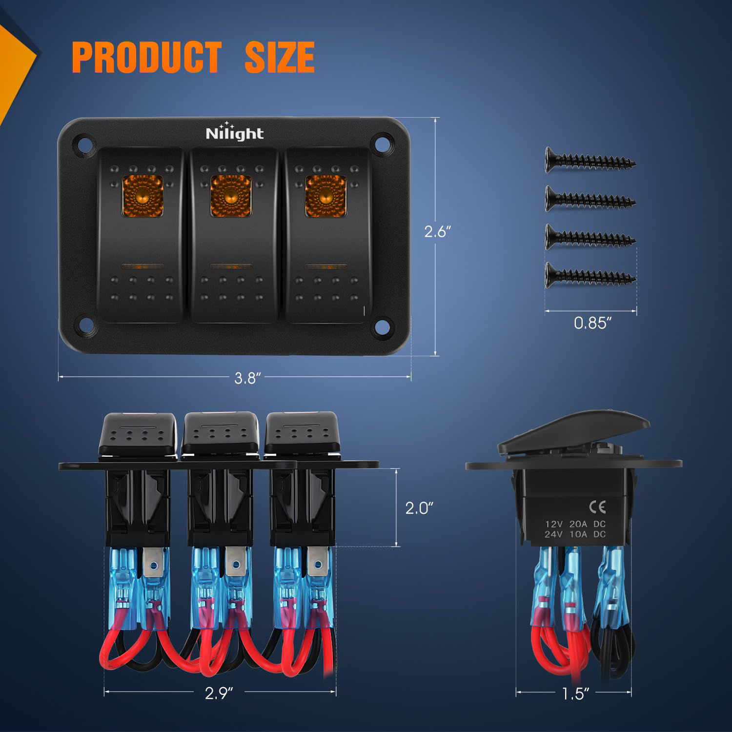 GetUSCart- Nilight 3 Gang Rocker Switch Panel with Orange LED Light 5 ...