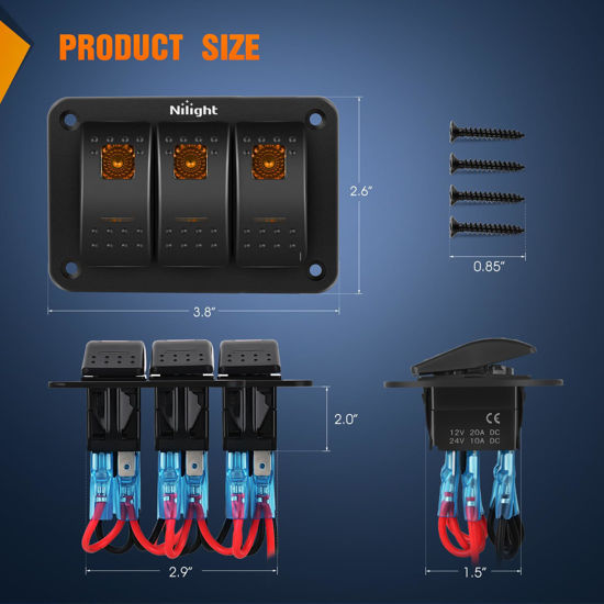 GetUSCart- Nilight 3 Gang Rocker Switch Panel with Orange LED Light 5 ...