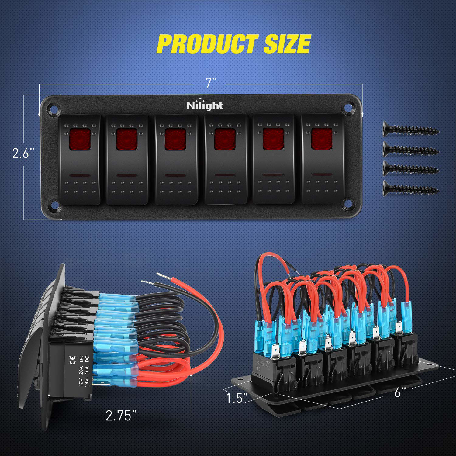 GetUSCart- Nilight 6 Gang Rocker Switch Panel 5Pin On Off Toggle Switch ...