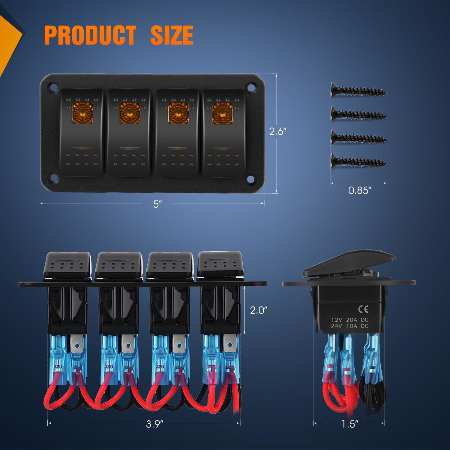 GetUSCart- Nilight 4 Gang Rocker Switch Panel with Orange LED Light 5 ...