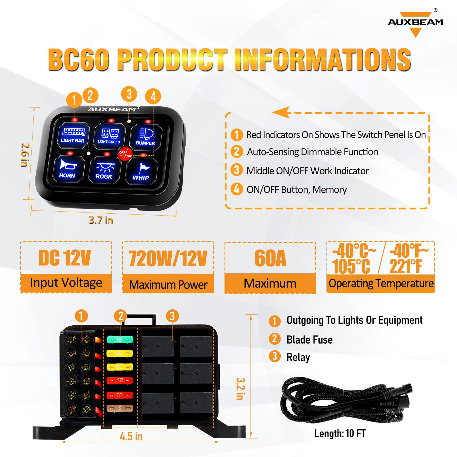 GetUSCart- Auxbeam 6 Gang Switch Panel BC60, Universal Circuit Control ...