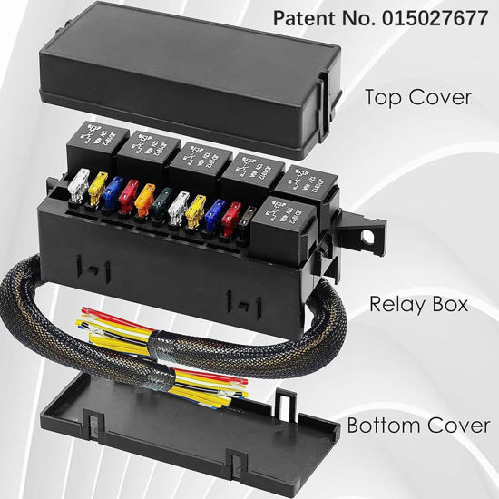 GetUSCart- Gebildet 12V Fuse Relay Box with 6 Relays and 11 Way ATC/ATO Blade Fuses, Pre-Wired ...