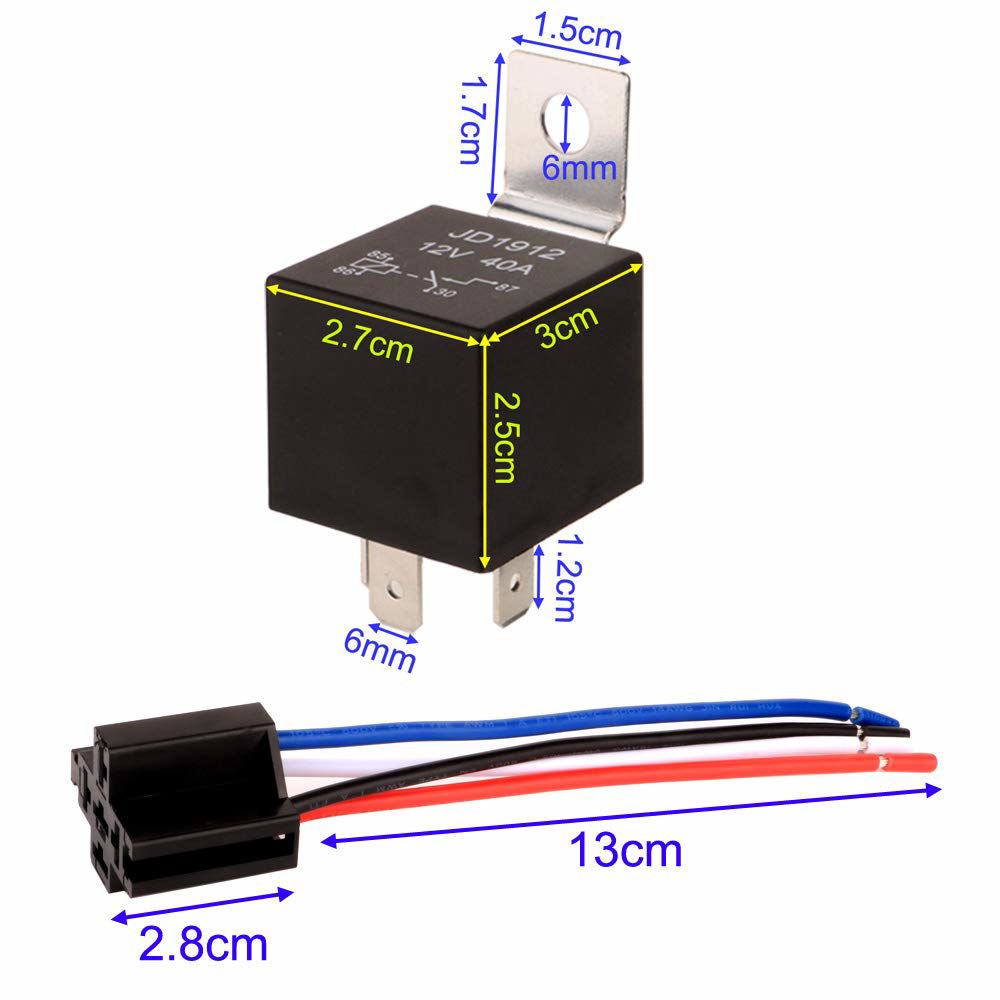 GetUSCart- Gebildet JD1912 Car Relay 12V 40A 4 Pin SPST 12AWG Harness ...