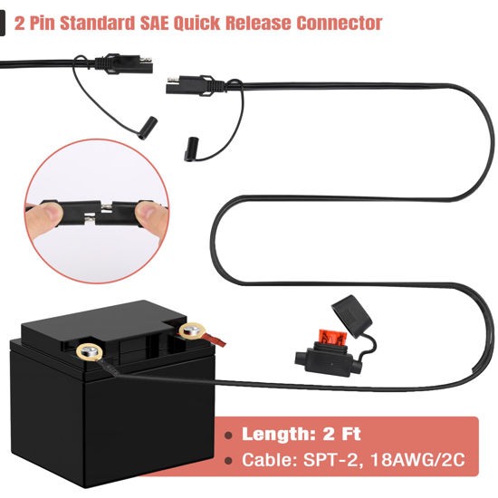 GetUSCart- Bates- SAE Battery Connector, 2 Pack, 2 FT, SAE to O Ring ...