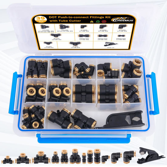 GetUSCart- CheeMuii 39 PCS DOT Air Line Quick Connect Fittings 1/4" 3/8" 1/2" Push to Connect ...