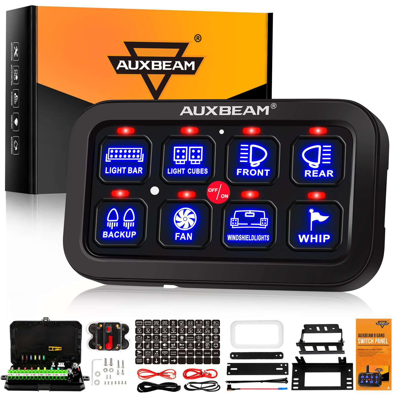 GetUSCart- Auxbeam 8 Gang Switch Panel BA80, Universal Circuit Control ...