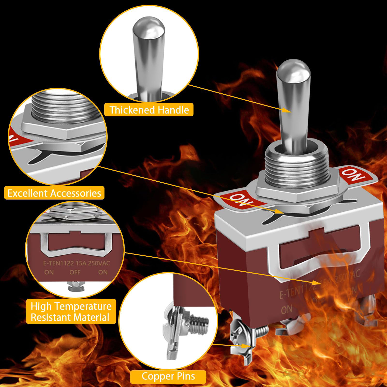 GetUSCart- 6 Pack Toggle Switch, 3 Pin Toggle Switch 12V DC 30A/250V AC ...